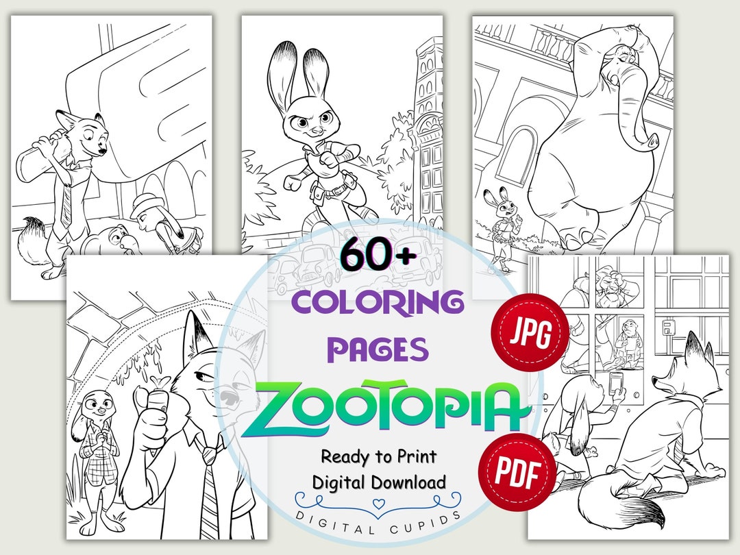Zootopia Movie Coloring Pages JPG & PDF Zootropolis Illustrations: Judy ...