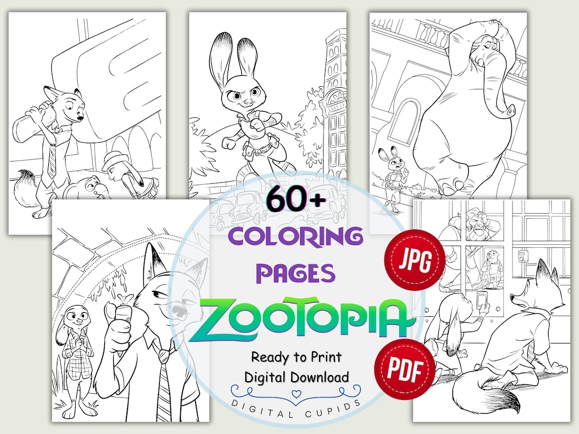 Zootopia Movie Coloring Pages JPG & PDF Zootropolis Illustrations: Judy ...