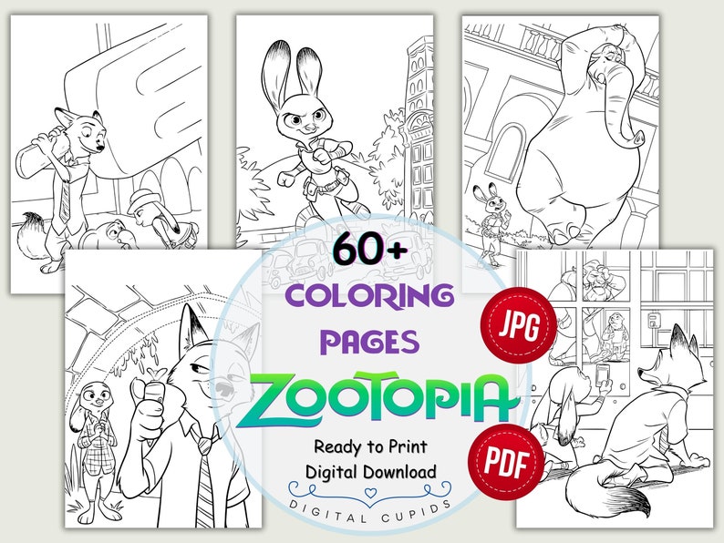 Zootopia Movie Coloring Pages JPG & PDF Zootropolis Illustrations: Judy ...