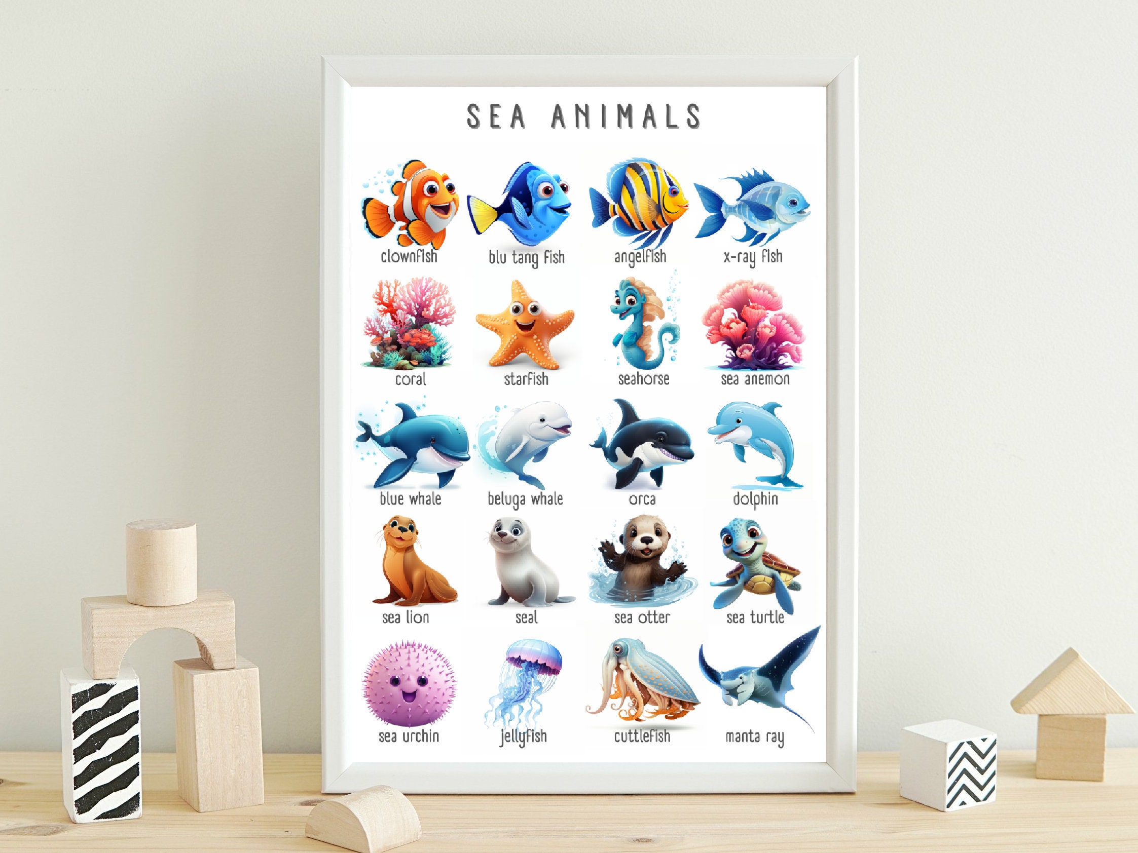 Tarjetas didácticas de animales marinos JPG PDF I Carteles - Etsy México
