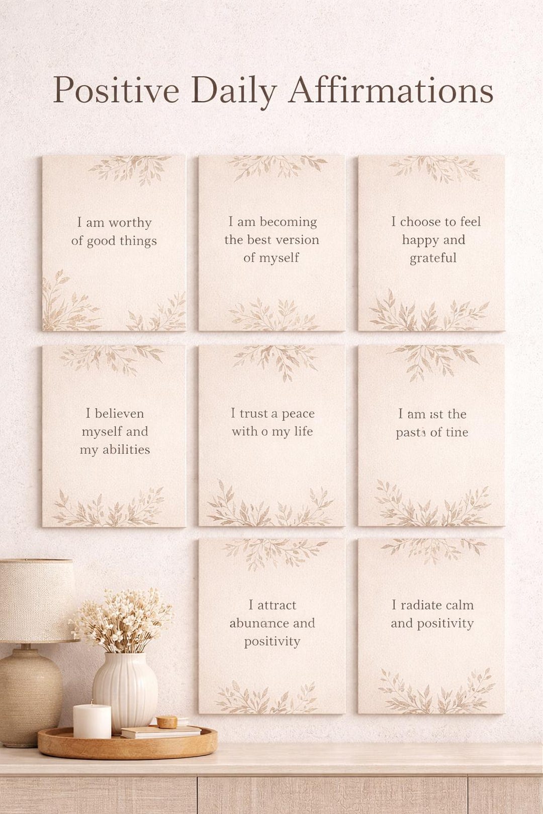 Positive Daily Affirmations Printable Wall Art | Neutral Quote Set of 9 ...
