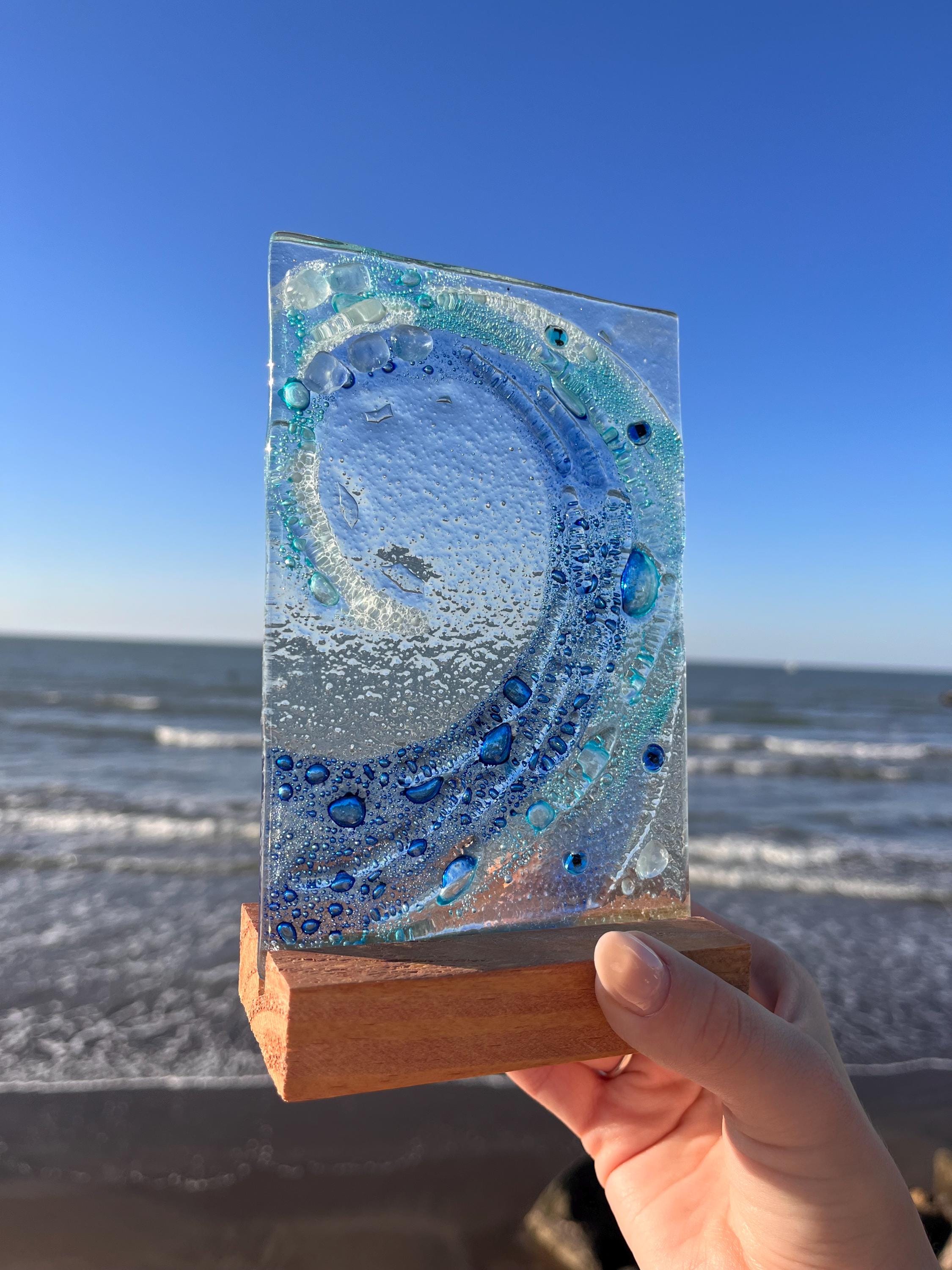 Fused Glass Ocean Wave | Beach Decor | Coastal Glass Sculpture ...