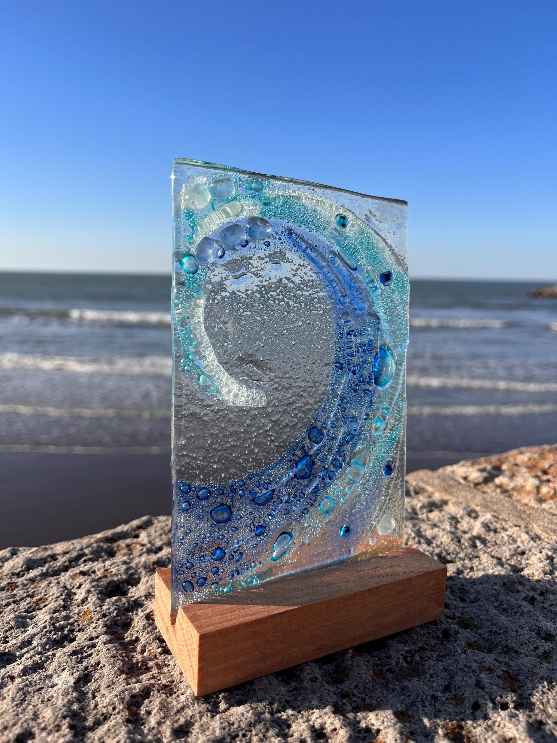 Fused Glass Ocean Wave | Beach Decor | Coastal Glass Sculpture ...