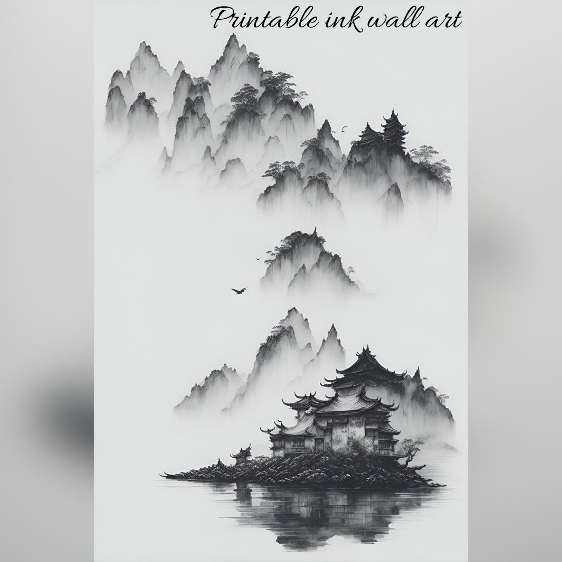 PRINTABLE Chinese Ink Painting | Mountains and River Landscape Wall Art ...