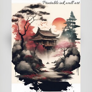 PRINTABLE Chinese Ink Painting | Mountains and River Landscape Wall Art ...