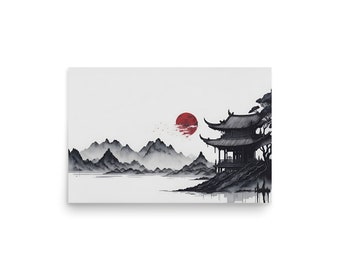 PRINTABLE Chinese Ink Painting | Mountains and River Landscape Wall Art ...