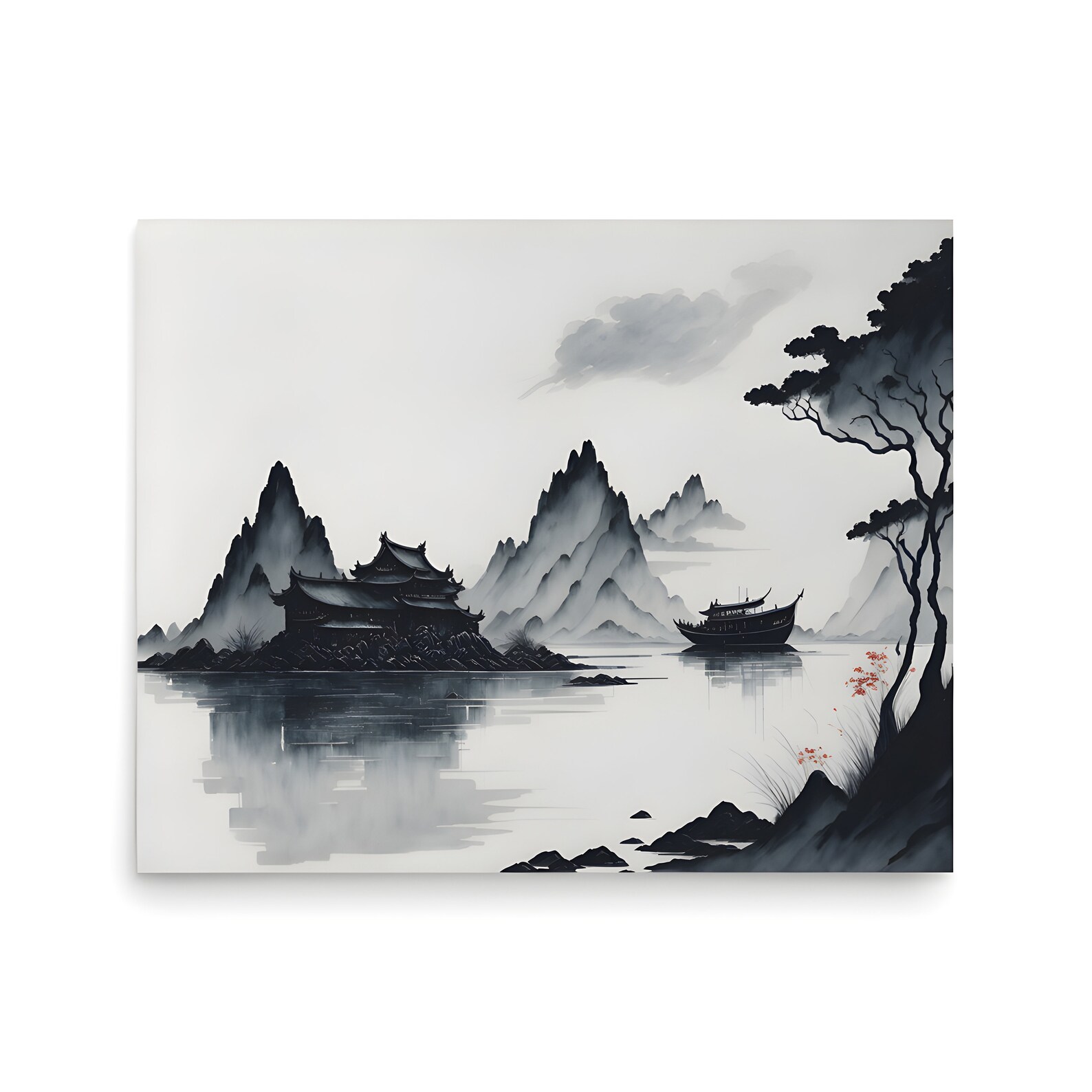 PRINTABLE Chinese Ink Painting | Mountains and River Landscape Wall Art ...