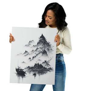 PRINTABLE Chinese Ink Painting | Mountains and River Landscape Wall Art ...