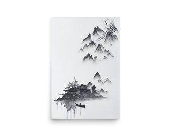 PRINTABLE Chinese Ink Painting Mountains and River Landscape Wall Art ...