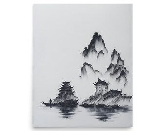 PRINTABLE Chinese Ink Painting Mountains and River Landscape - Etsy