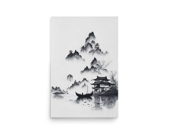 PRINTABLE Chinese Ink Painting | Mountains and River Landscape Wall Art ...