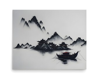 PRINTABLE Chinese Ink Painting Mountains and River Landscape - Etsy