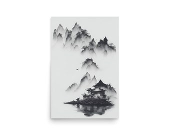 PRINTABLE Chinese Ink Painting Mountains and River Landscape - Etsy