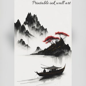 PRINTABLE Chinese Ink Painting | Mountains and River Landscape Wall Art ...
