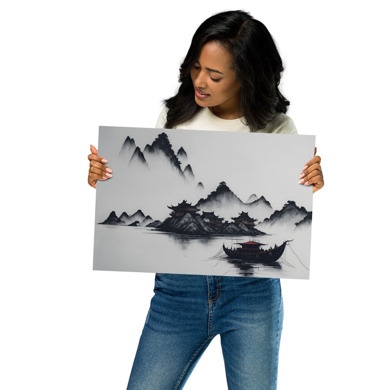 PRINTABLE Chinese Ink Painting | Mountains and River Landscape Wall Art ...
