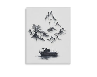 PRINTABLE Chinese Ink Painting Mountains and River Landscape - Etsy