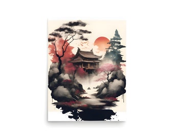 PRINTABLE Chinese Ink Painting Mountains and River Landscape Wall Art ...