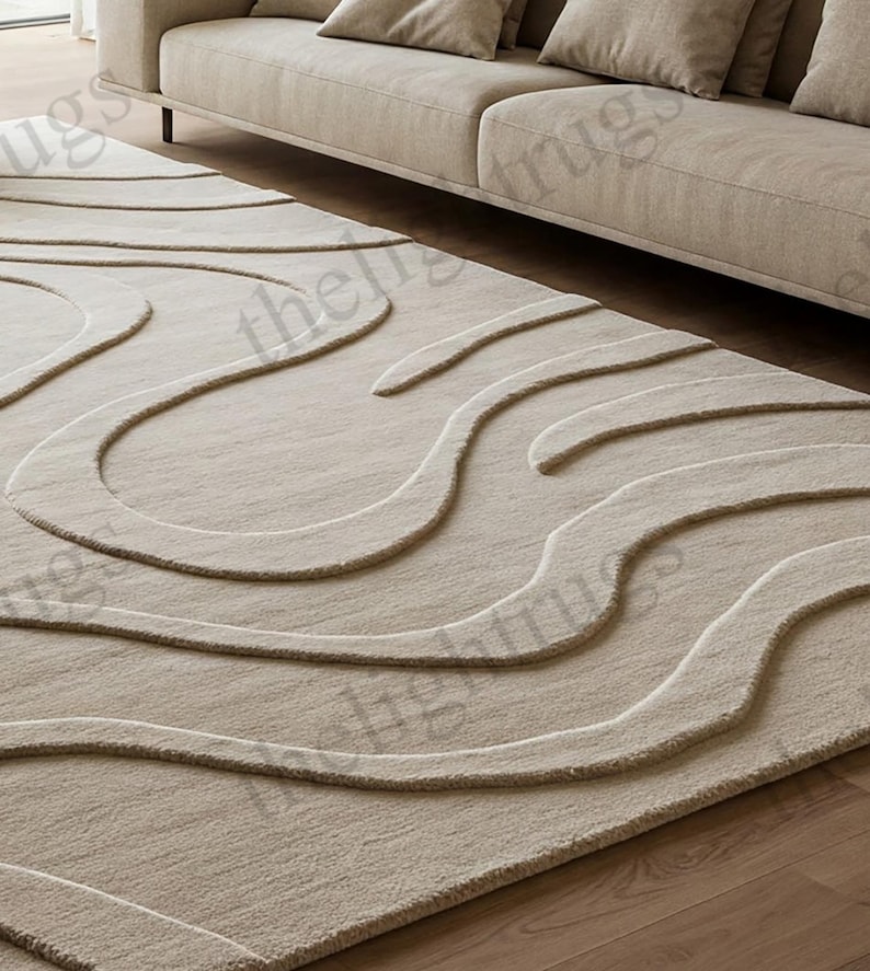 Hand-tufted Wool Rug: 3D High-low Texture, Modern Minimalist Design - Etsy