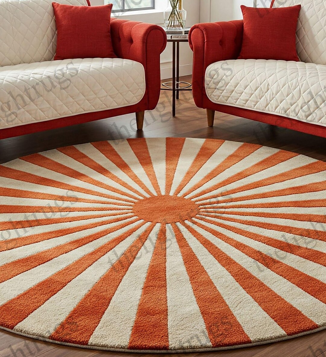 Sunburst Round Rug - Handcrafted Modern Round Wool Area Rug for Living ...
