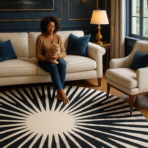 Hand-tufted Wool Sun Area Rug: Sunburst Pattern, Modern Decor - Etsy