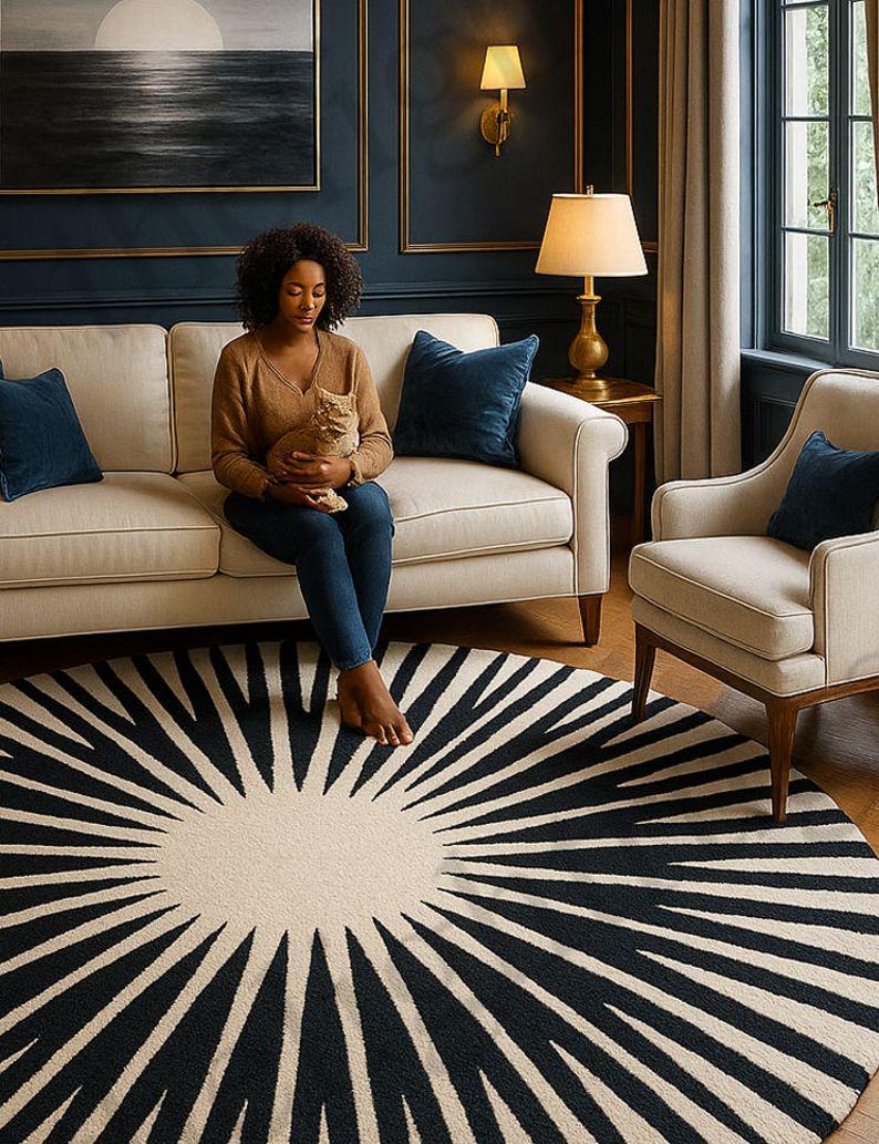 Hand-tufted Wool Sun Area Rug: Sunburst Pattern, Modern Decor - Etsy