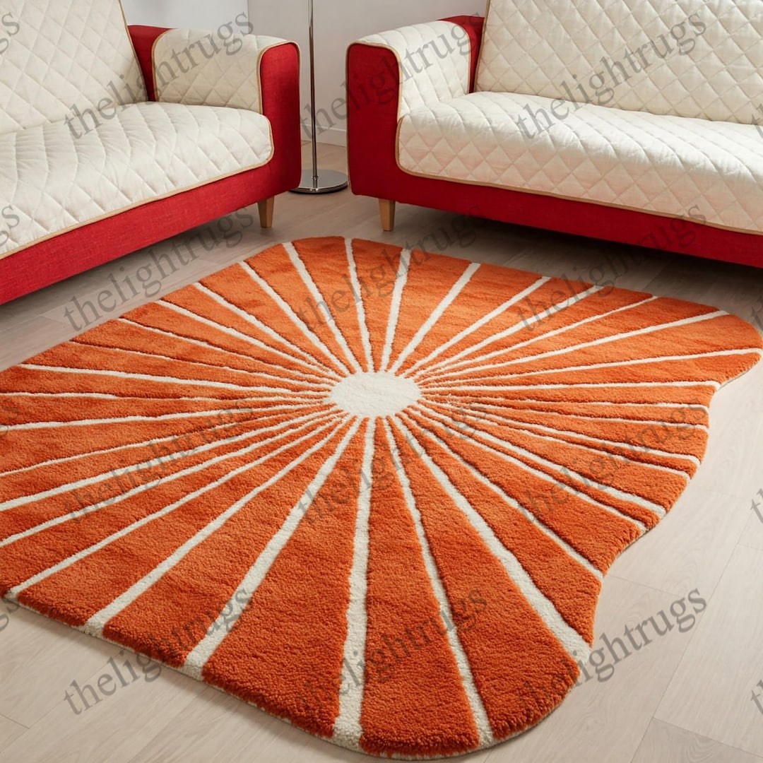 Hand-tufted Artisan Sunset Radiance Wool Rug - Burnt Orange & Cream ...