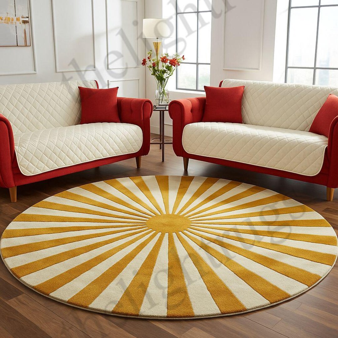 Hand-tufted Wool Sunburst Rug: Modern Round Area Rug - Etsy