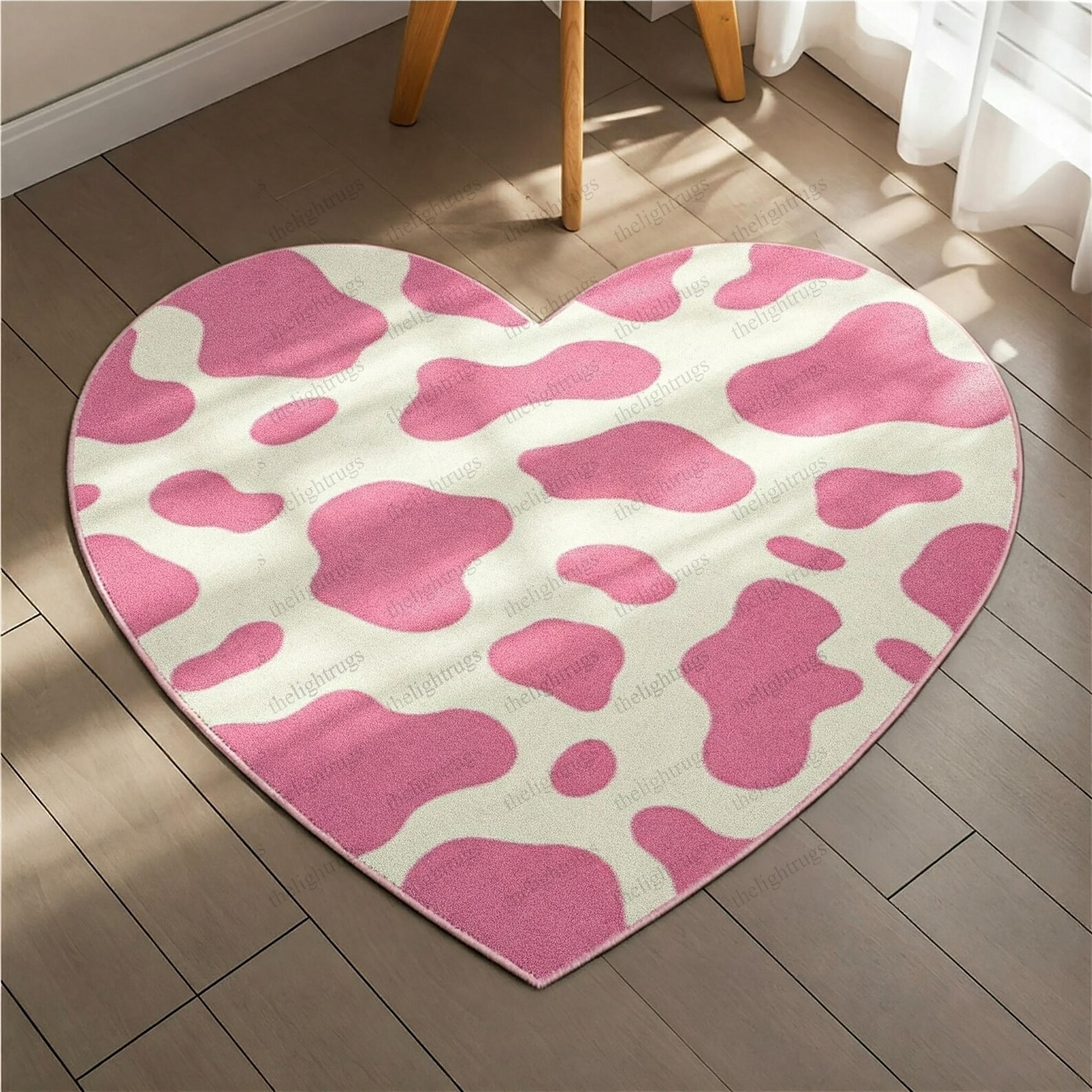 Pink Heart Rug: Wool Cow Print Rug for Nursery - Etsy
