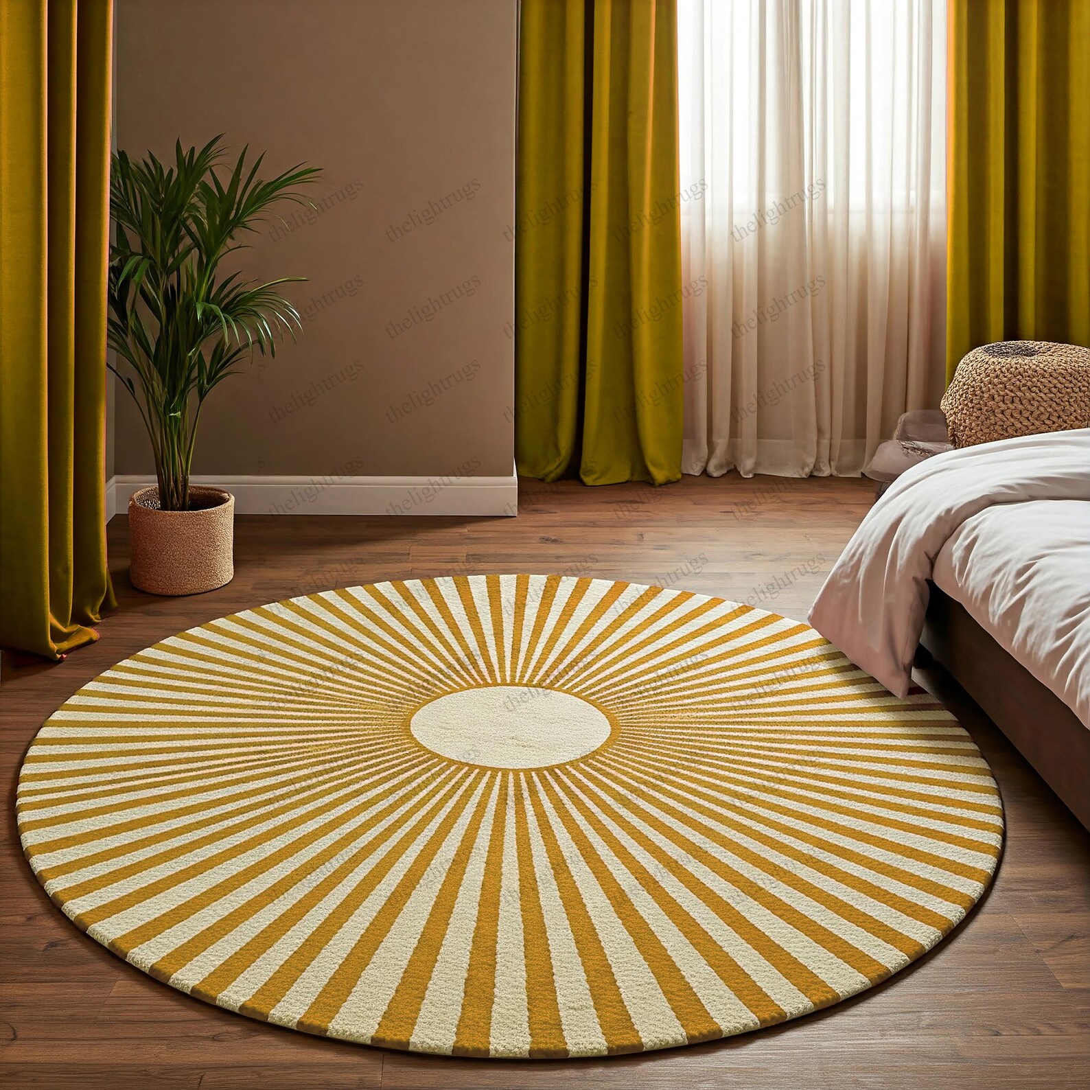 Hand Tufted Wool Round Rug: Sunburst Pattern, Modern Decor - Etsy