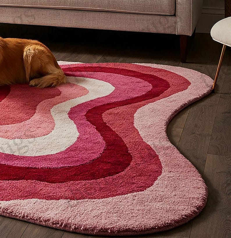 4x6 Wavy Red Abstract Rug – Modern Floor Art for Kids Room, Playroom ...
