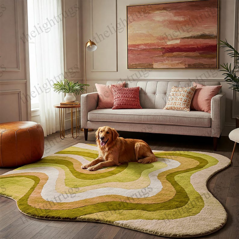 4x6 Wavy Red Abstract Rug – Modern Floor Art for Kids Room, Playroom ...