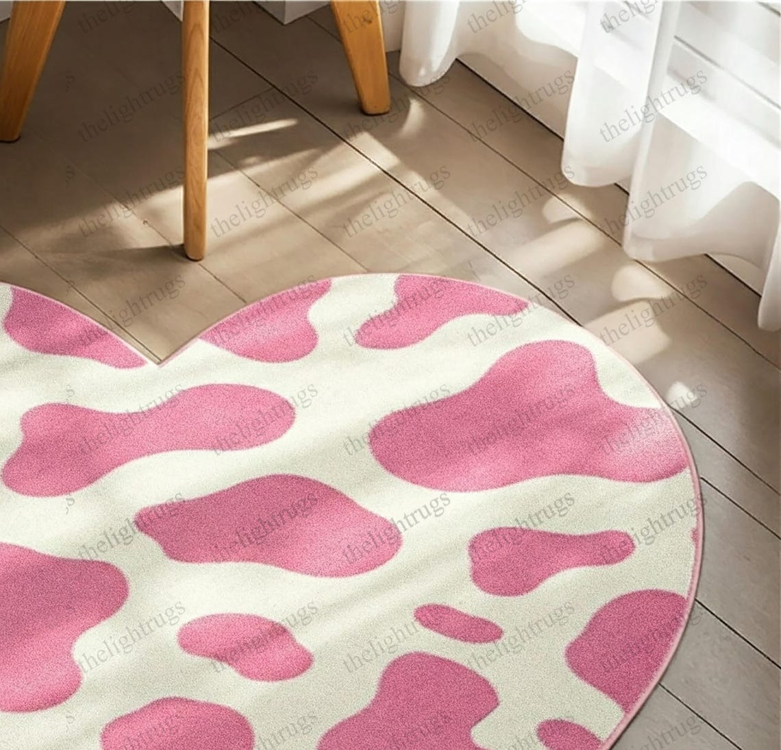 Pink Heart Rug: Wool Cow Print Rug for Nursery - Etsy
