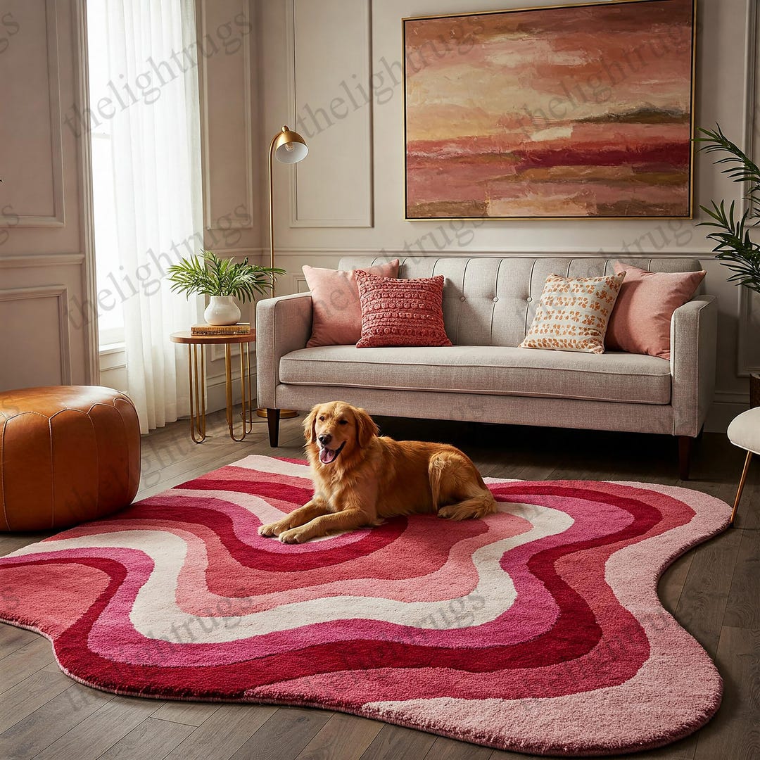 4x6 Wavy Red Abstract Rug – Modern Floor Art for Kids Room, Playroom ...