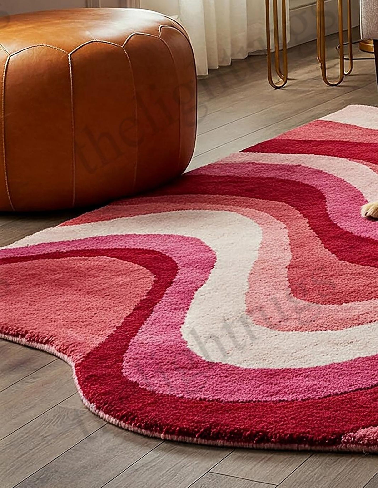 4x6 Wavy Red Abstract Rug – Modern Floor Art for Kids Room, Playroom ...