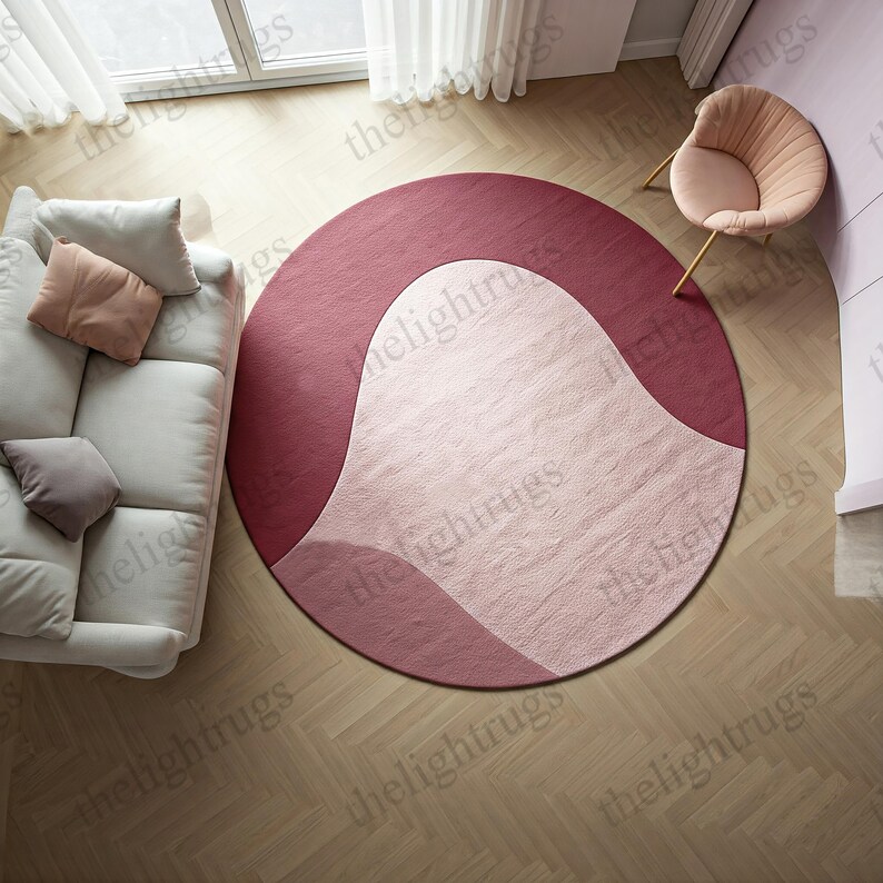 Pink Wool Round Rug: Modern Abstract Hand-tufted Carpet (7x7) - Etsy