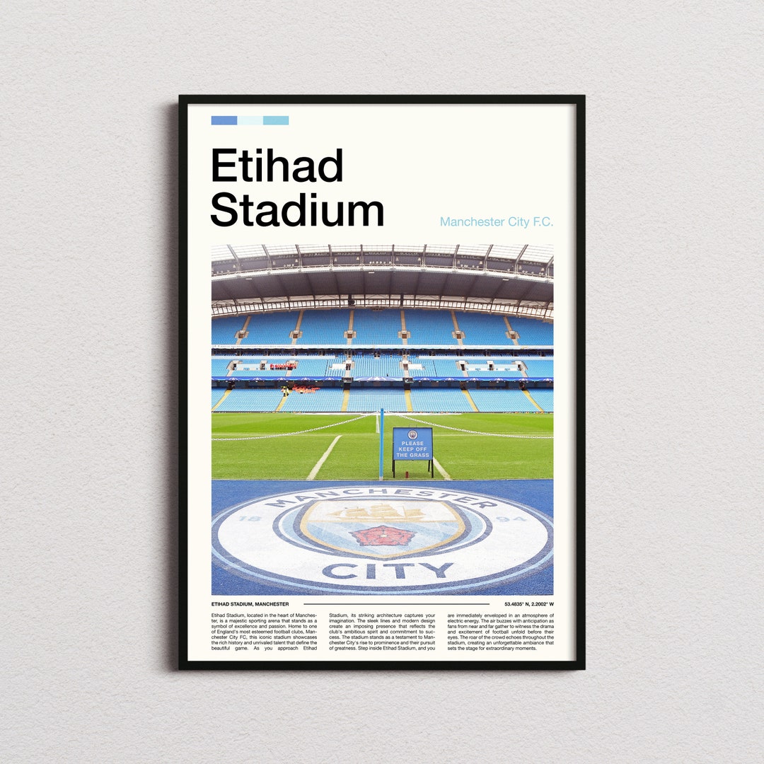 Etihad Stadium Print, Manchester City FC Poster, Etihad Stadium Wall ...