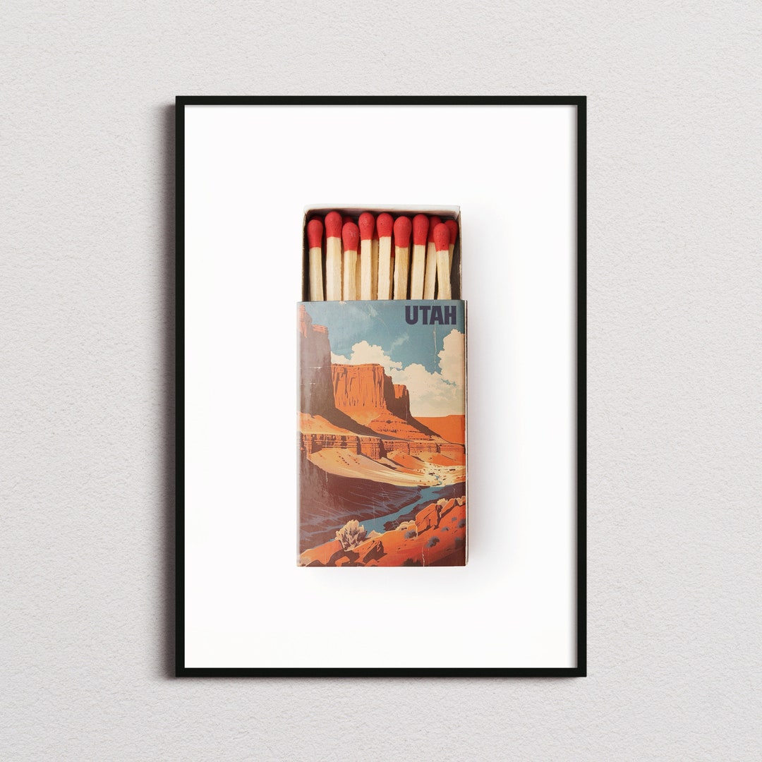 Vintage Utah Matchbox Print, Utah Poster, Utah Wall Art, Utah Art Print ...