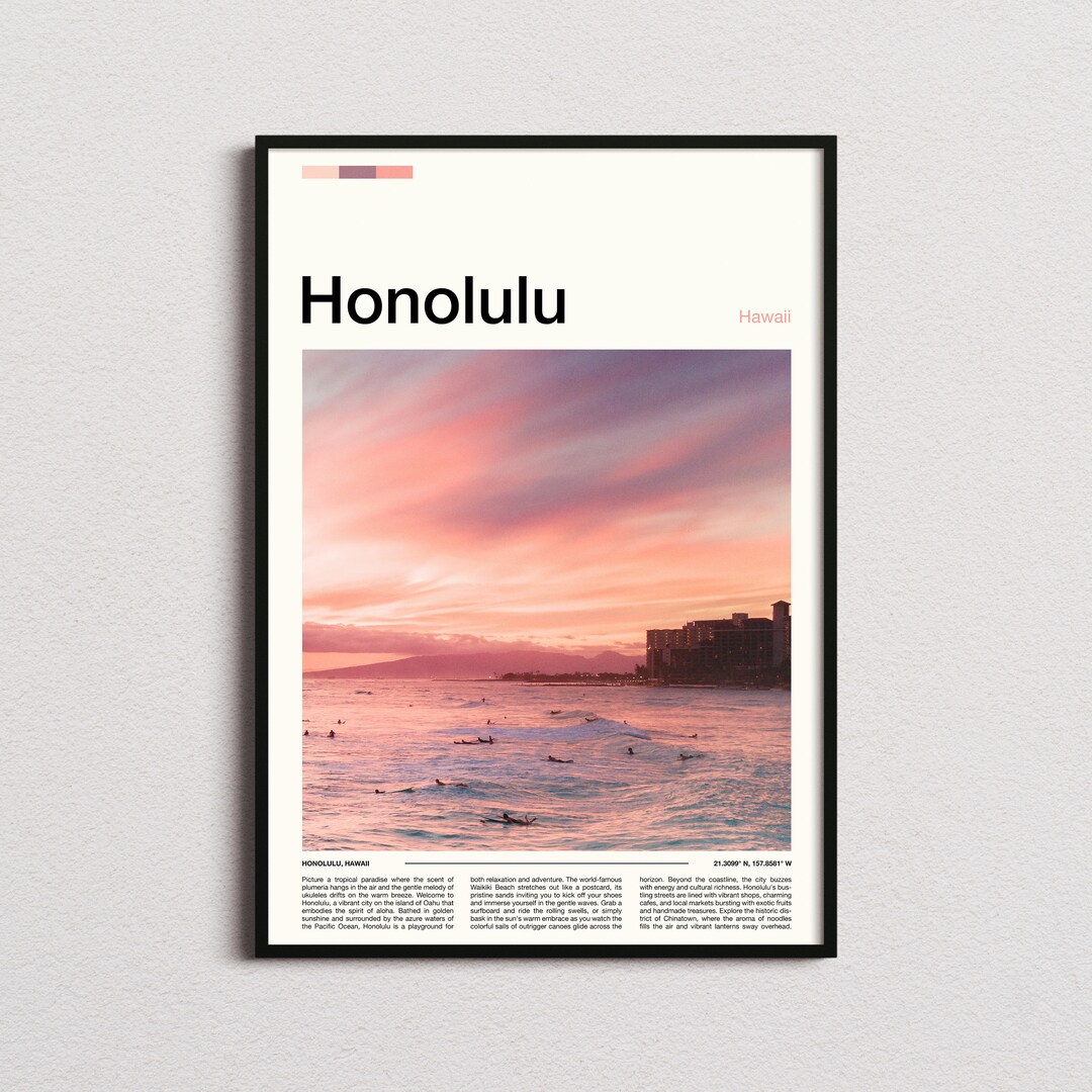 Honolulu Print, Honolulu Poster, Honolulu Wall Art, Hawaii Art Print ...