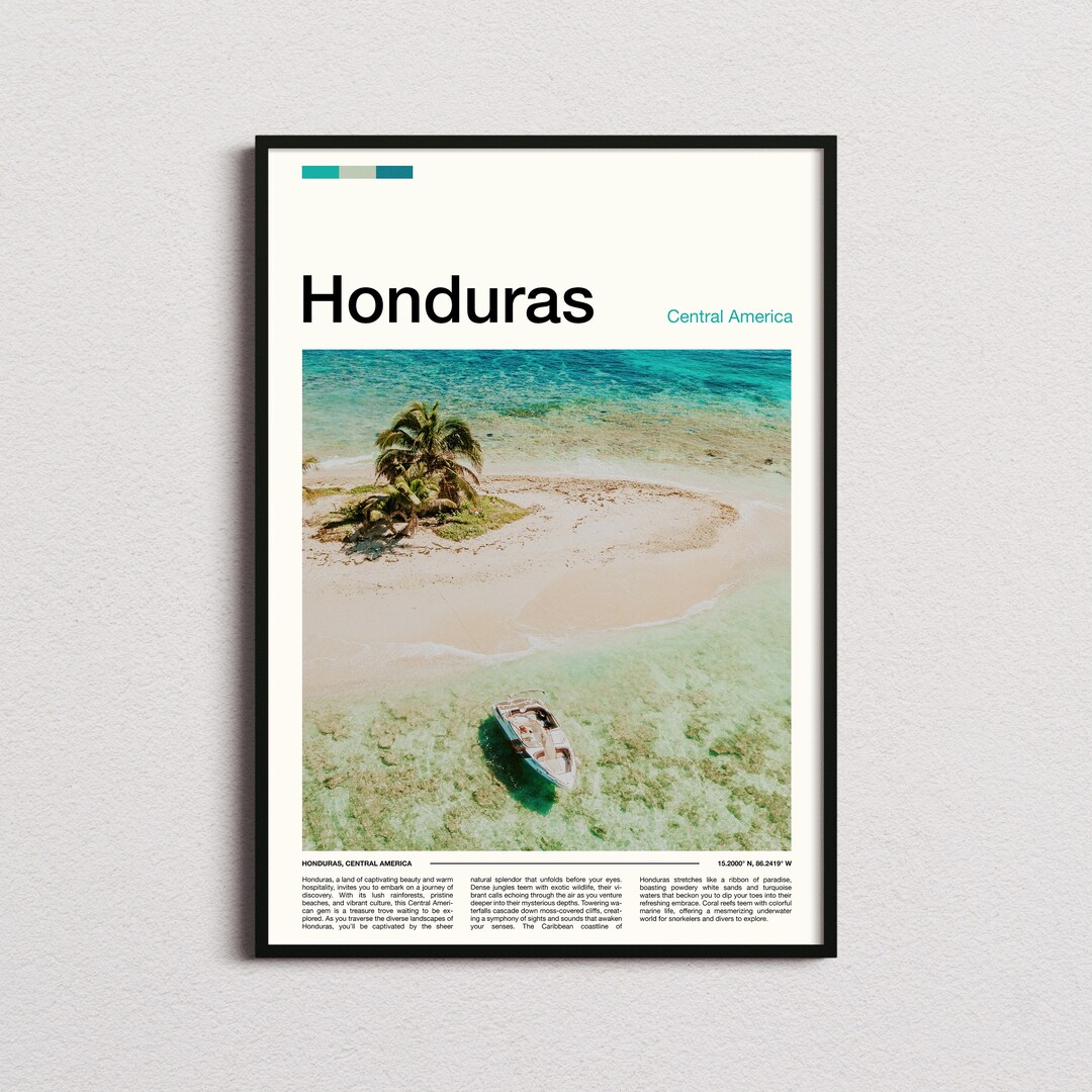 Honduras Print, Honduras Poster, Honduras Wall Art, Honduras Art Print ...