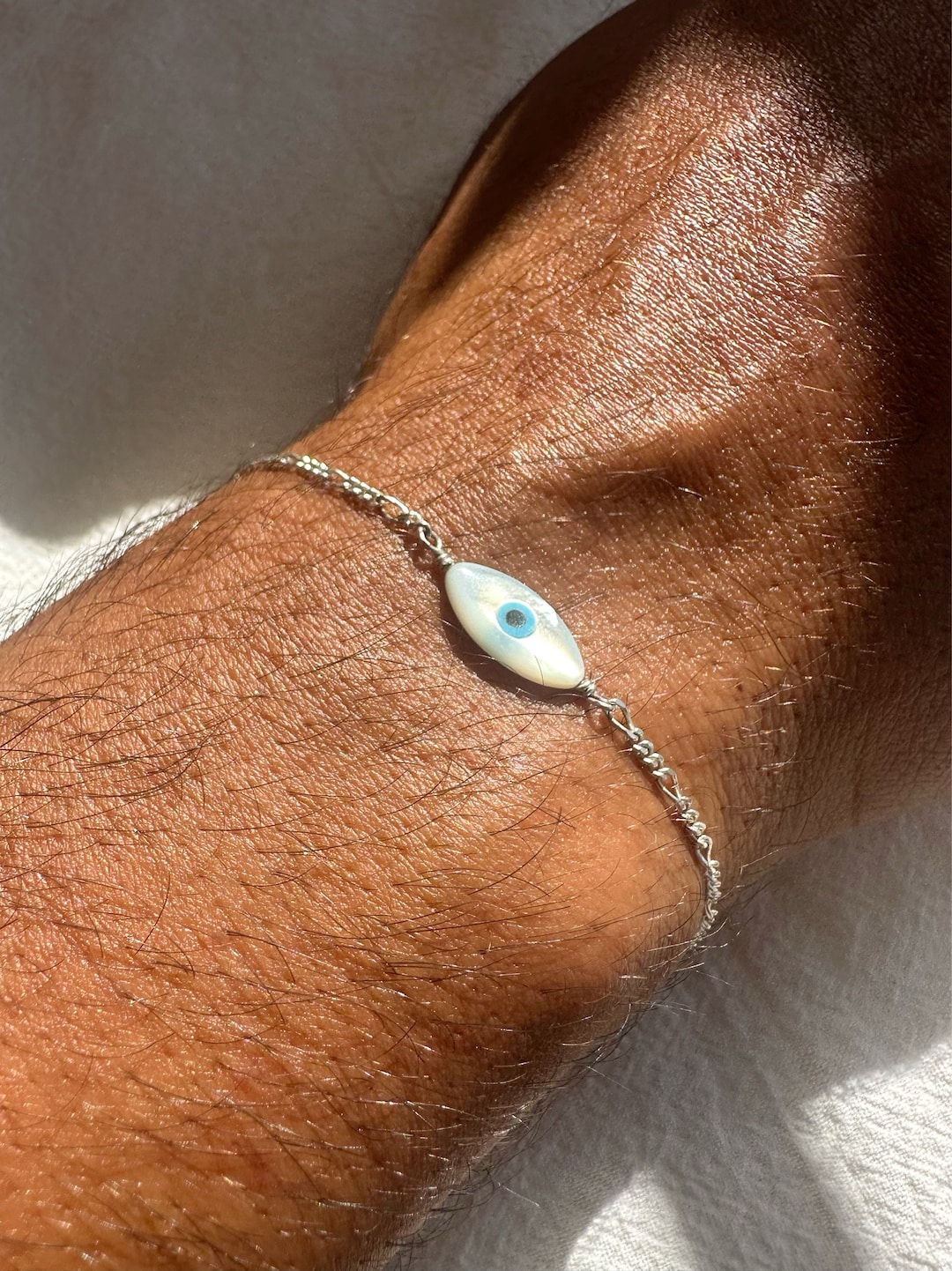 Men's Sterling Silver Evil Eye Bracelet, Protection Jewelry, Made in ...