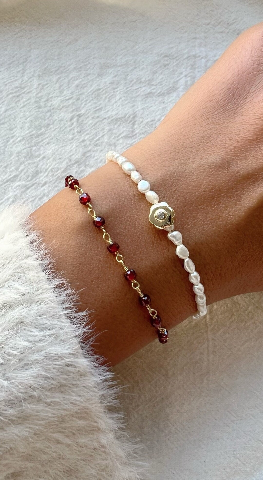 Gold Flower Bracelet Set, Sterling Silver, Freshwater Pearls - Etsy