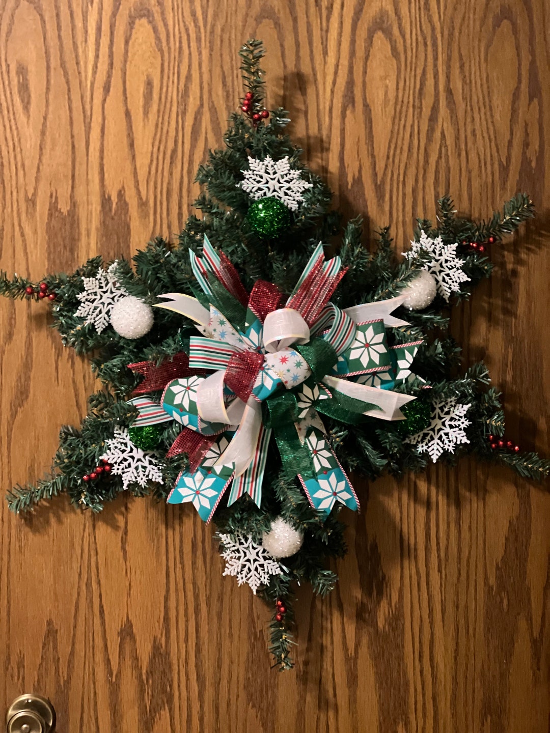 Snowflake Winter Door Wreath, Christmas Holiday Decor - Etsy