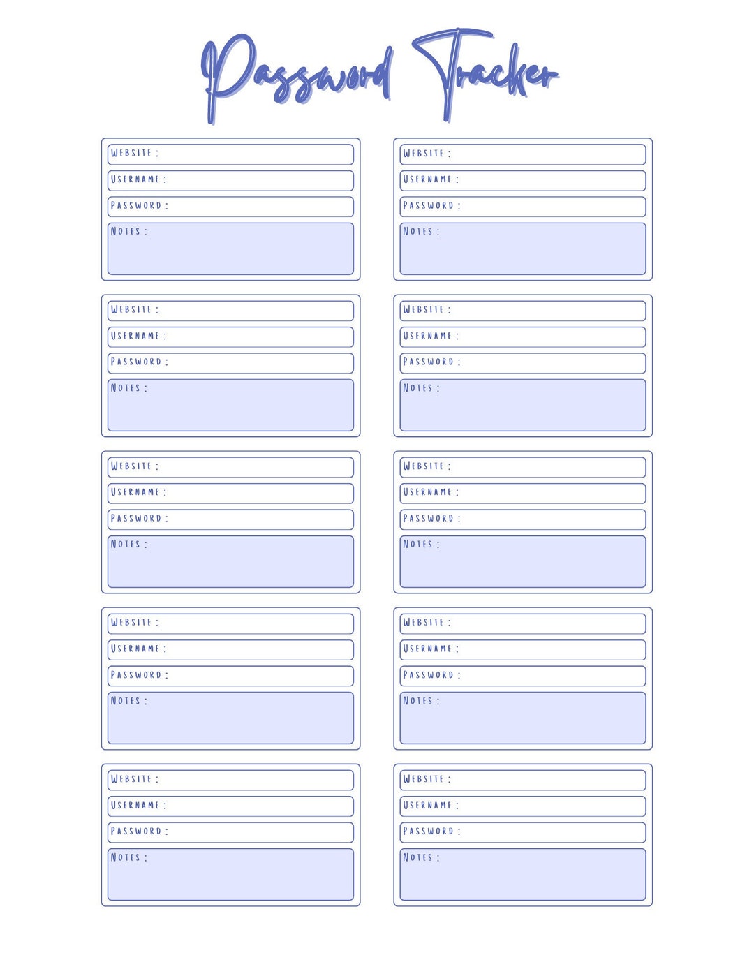Printable Digital Password Tracker - Etsy