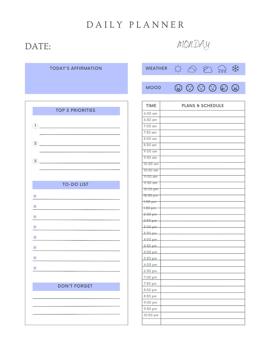 Printable Daily Planner - Etsy
