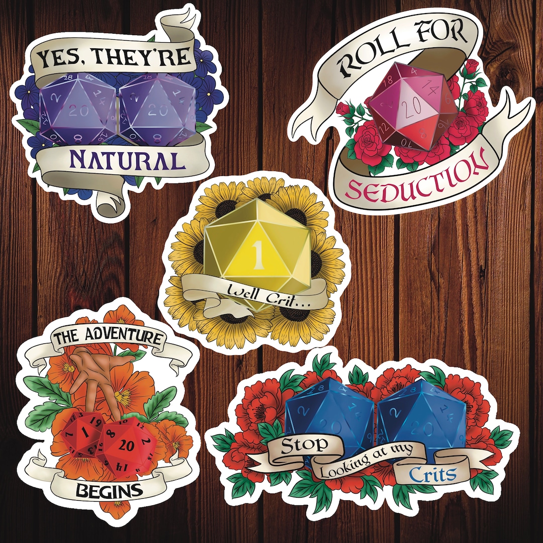 Dnd Quippy Pun Dice Sticker Set Dungeons and Dragons Polyhedral D20 ...