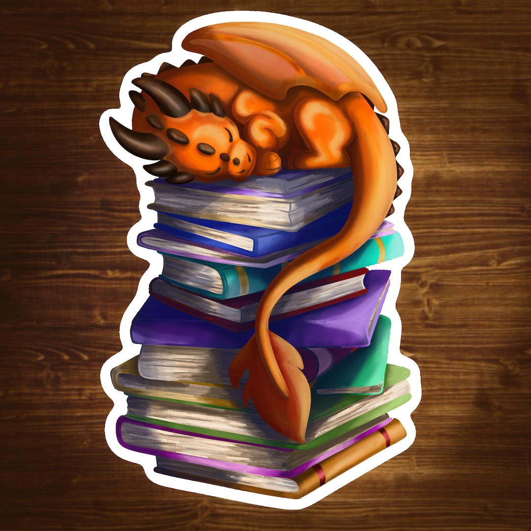 Booktok Sleepy Dragon Archibald Sticker Baby Dragon Sleeping on Books ...