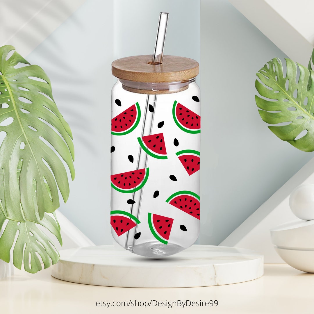 Watermelons Iced Coffee/water Glass Cup With Bamboo Lid & - Etsy