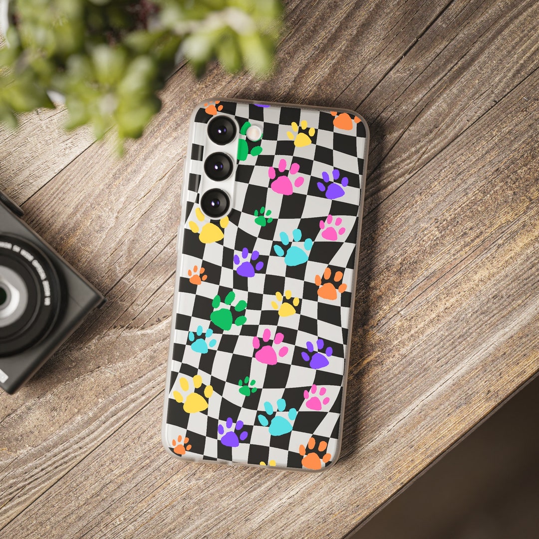 Retro Black & White Neon Pawprint Flexi Case for iPhone and Samsung Dog ...