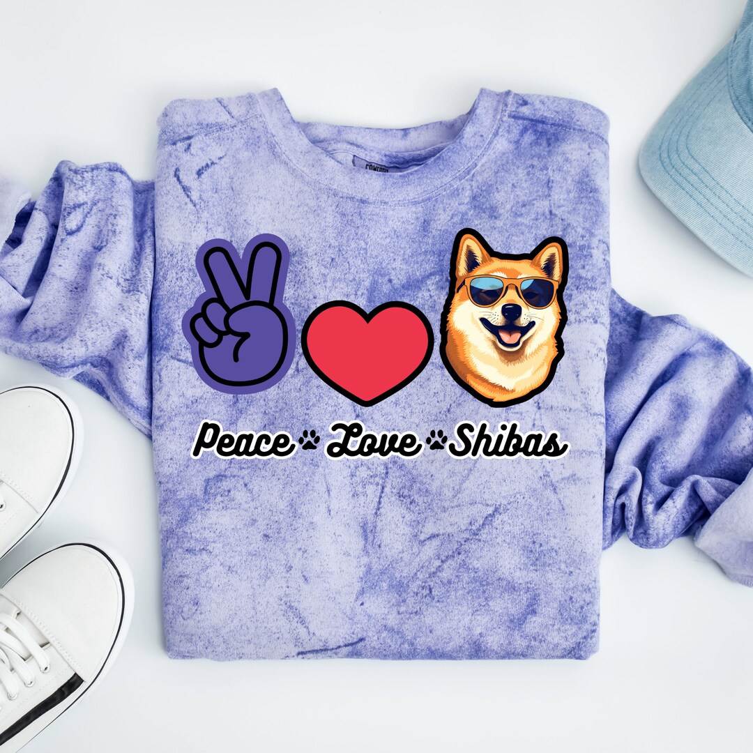 Comfort Colors Peace Love Shibas Color Blast Crewneck Sweatshirt Shiba Inu Tie Dye Boho Shiba ...