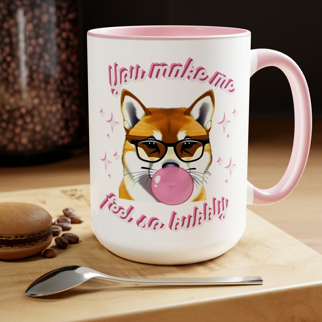 Shiba Inu Bubble Gum Mug, Two-tone Pink Ceramic Coffee Mug (15oz) - Etsy